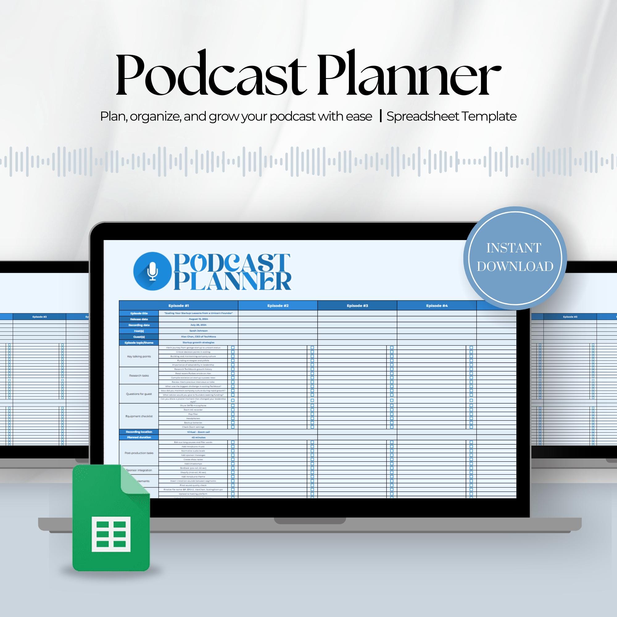 Podcast Planner Template Google Sheets, Digital Content Planner and ...