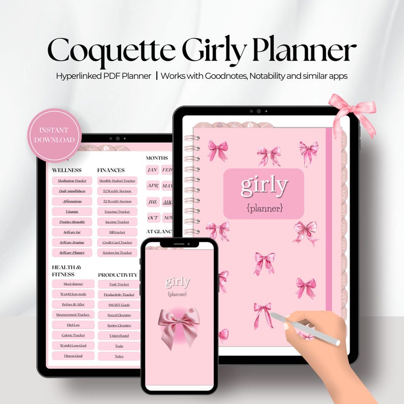 Coquette Planner, Coquette Bow Digital Planner, That Girl, Soft Girl ...