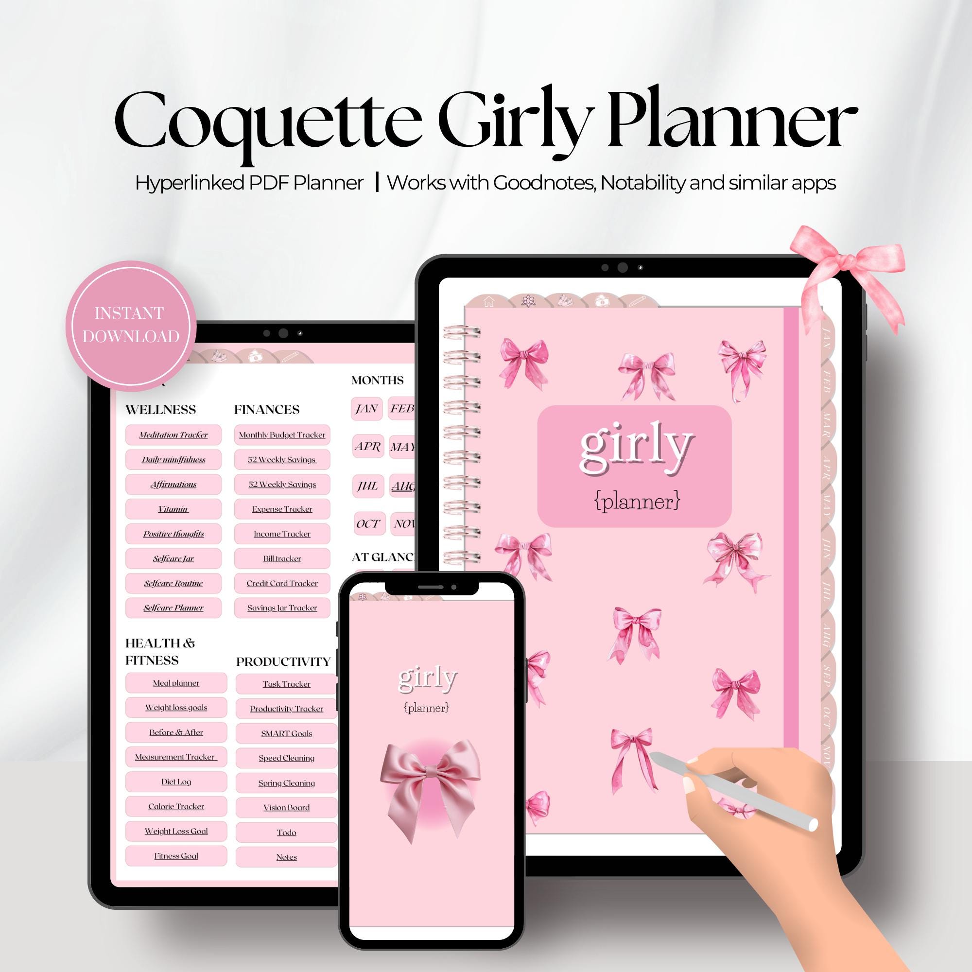 Coquette Planner, Coquette Bow Digital Planner, That Girl, Soft Girl ...