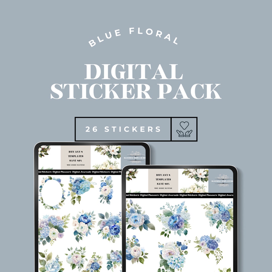 Blue Floral Stickers | Botanical Stickers | Planner Stickers ...