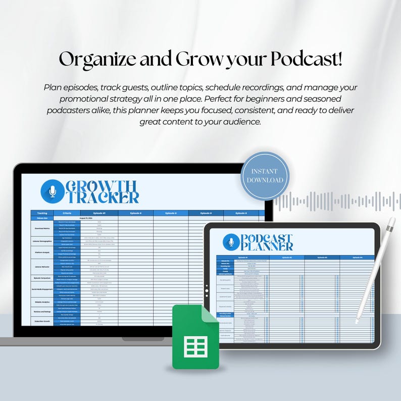 Podcast Planner Template Google Sheets, Digital Content Planner and ...