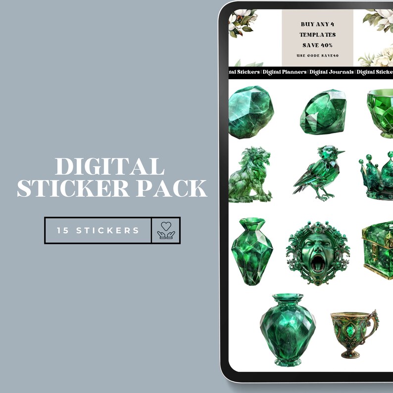 Aesthetic Digital Stickers Planner Images and Graphics GREEN L Stickers ...