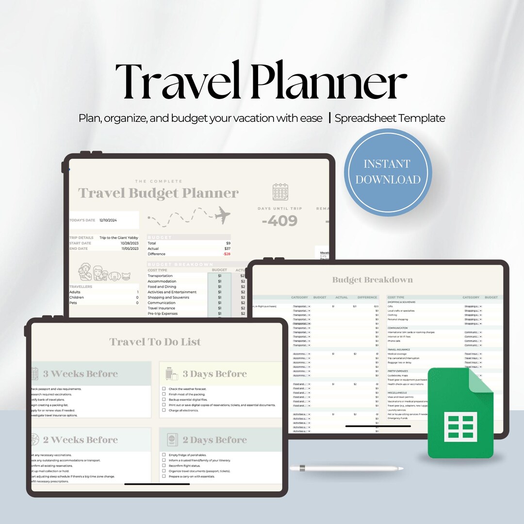 Travel Planner Google Sheets Template | Travel Budget Spreadsheet ...