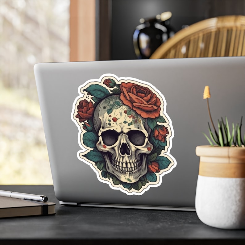Skull With Roses Vinyl Decals - Etsy