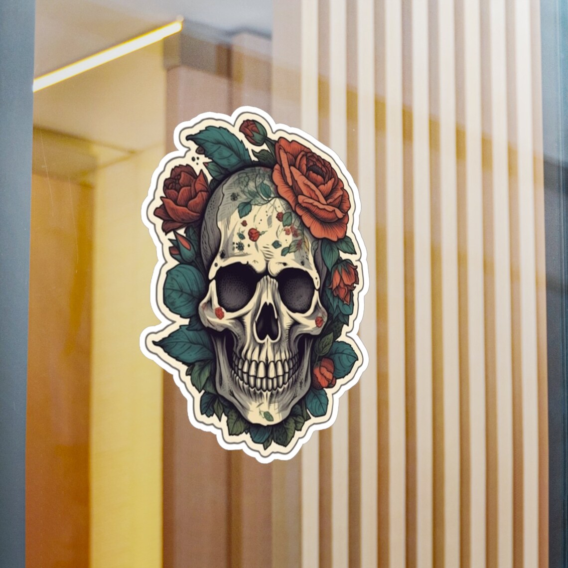 Skull With Roses Vinyl Decals - Etsy