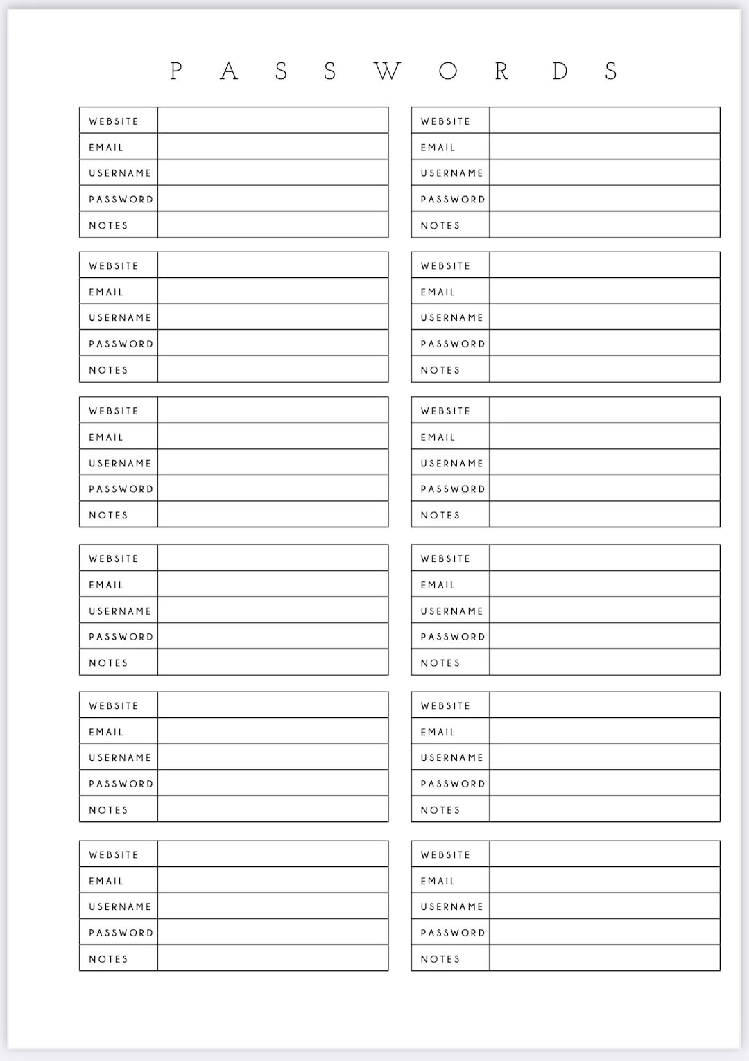 A5 Printable Password Keeper - Etsy