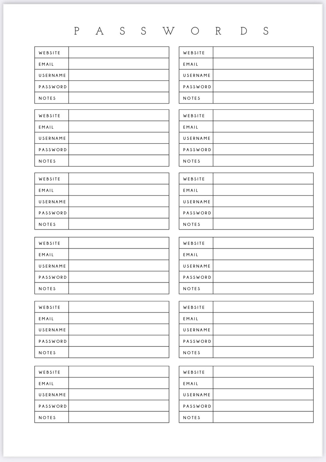 A5 Printable Password Keeper - Etsy