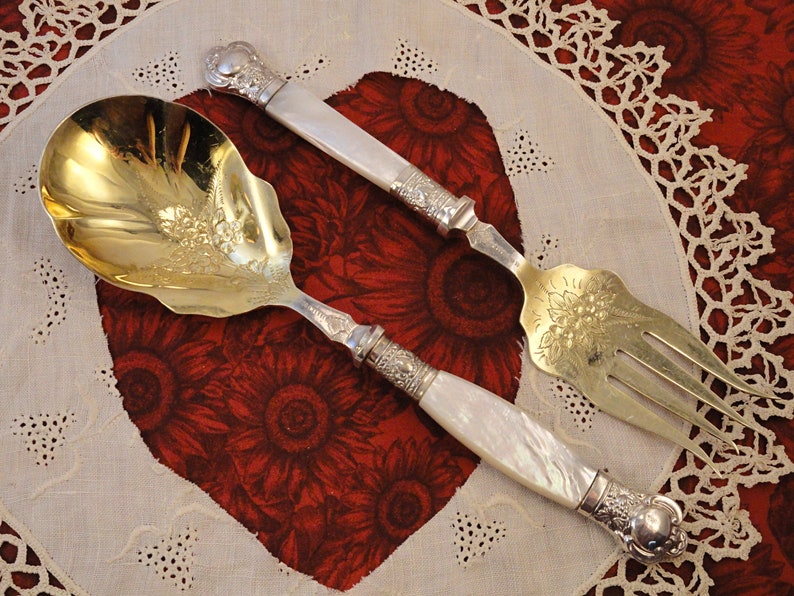 Antique Victorian Salad Serving Set _ English Sheffield Silver Plate ...