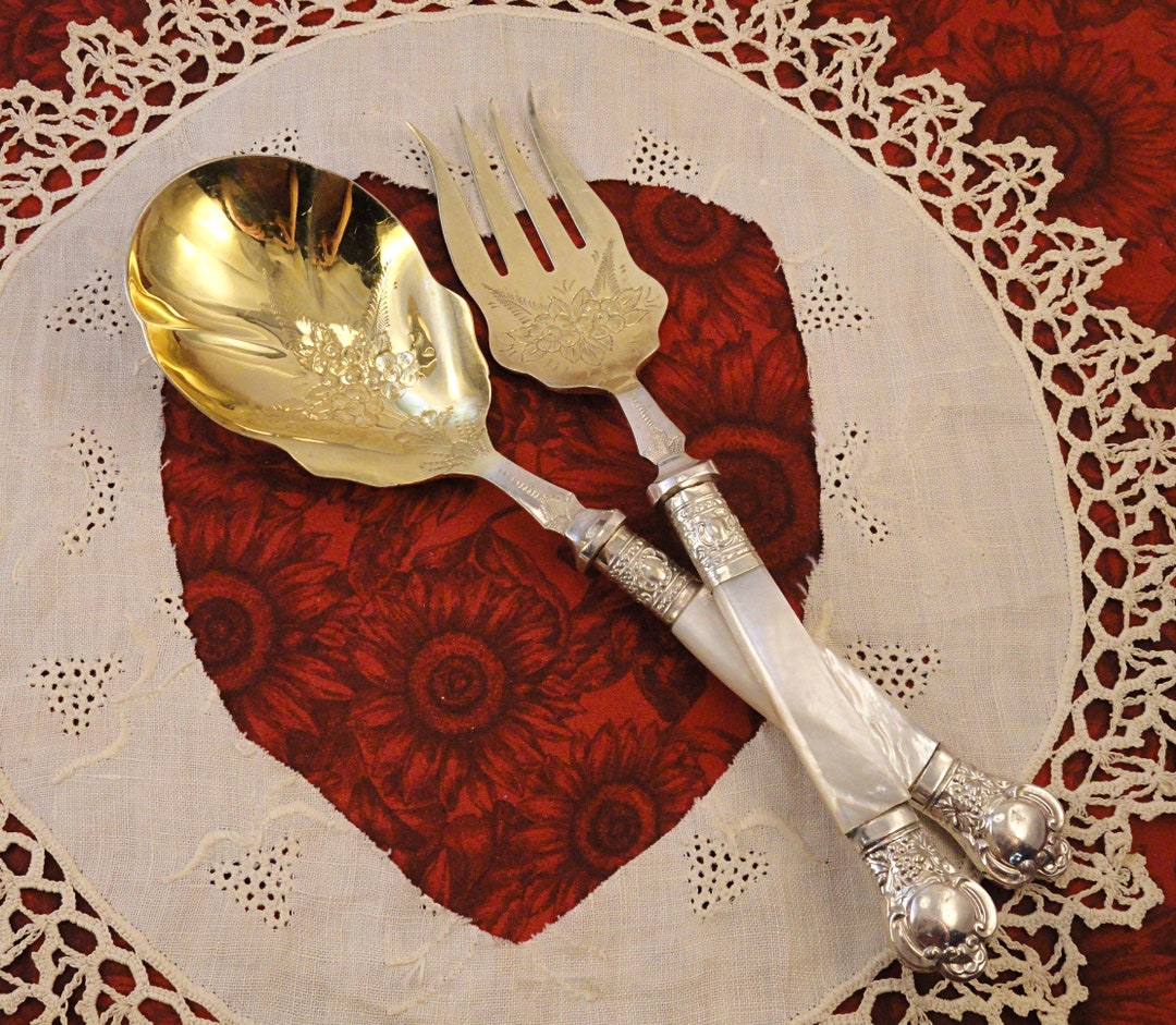 Antique Victorian Salad Serving Set _ English Sheffield Silver Plate ...