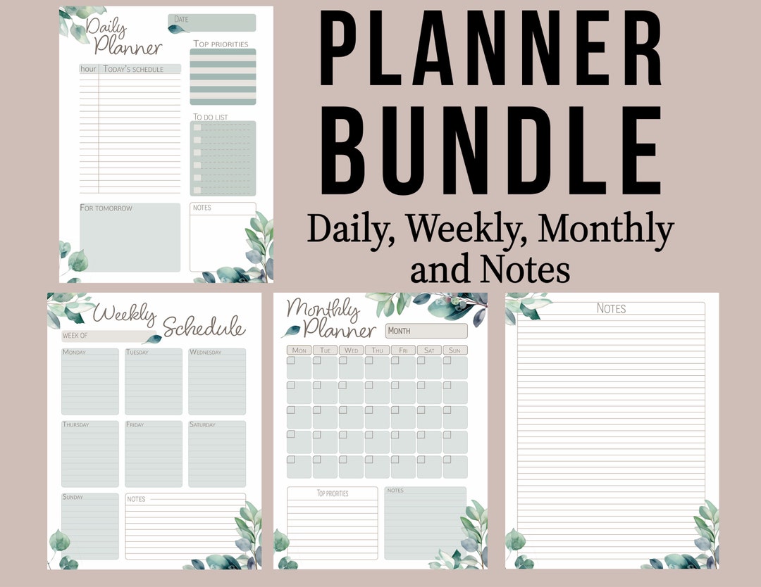 Eucalyptus Bundle Planner Daily, Weekly, Monthly and Notes Digital or ...