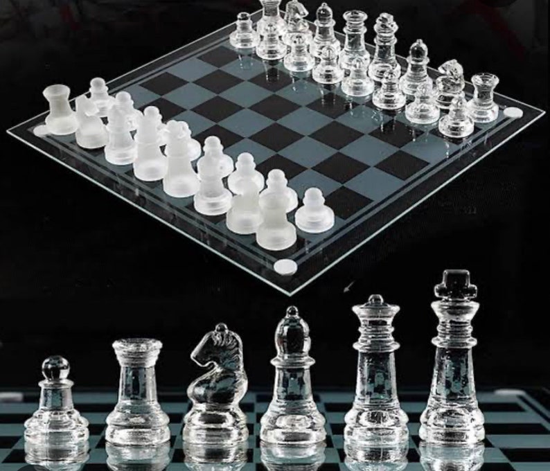 Glass Chess Set, Crystal Chess Set, Adult Game, Vintage Chess, Black and White Chess Set - Etsy
