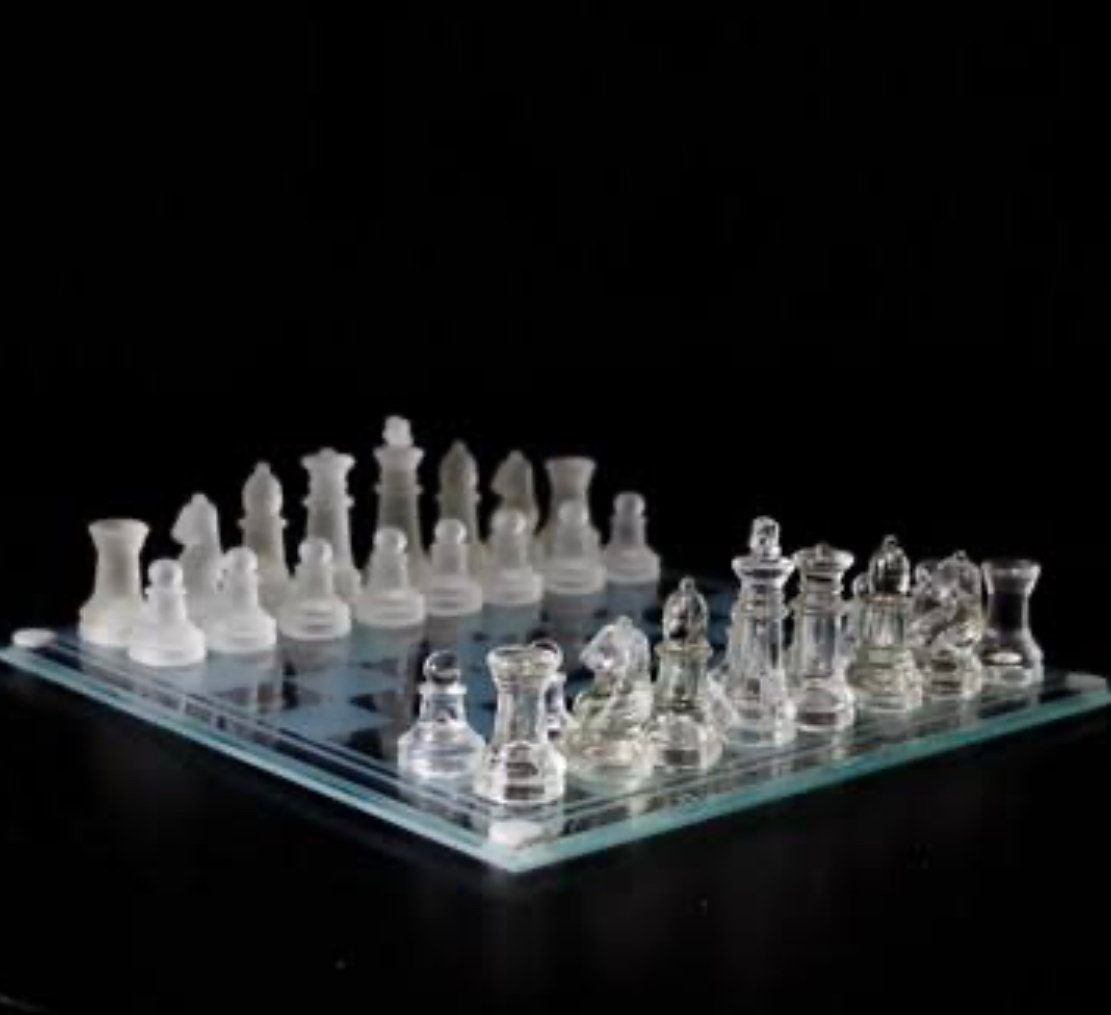 Glass Chess Set, Crystal Chess Set, Adult Game, Vintage Chess, Black ...