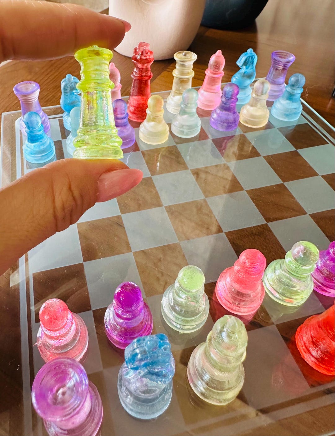 Glass Chess Set, Crystal Chess Set, Adult Game, Vintage Chess, Black ...