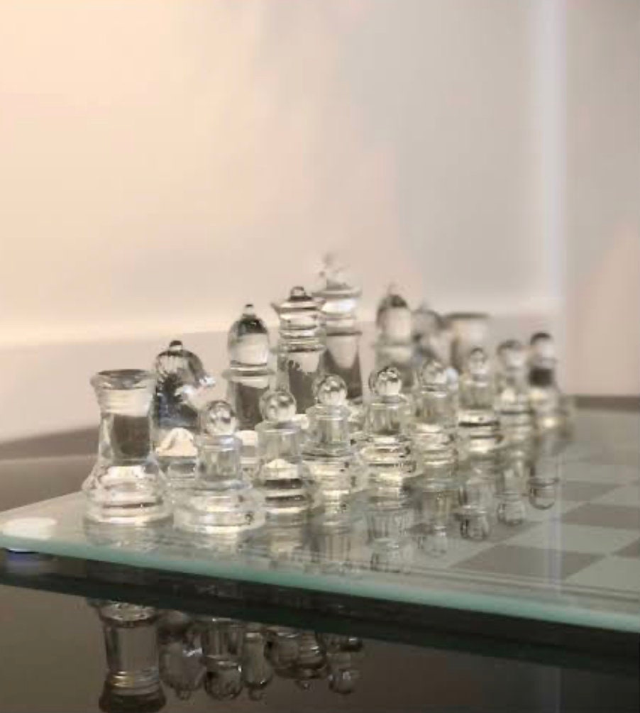 Glass Chess Set, Crystal Chess Set, Adult Game, Vintage Chess, Black ...