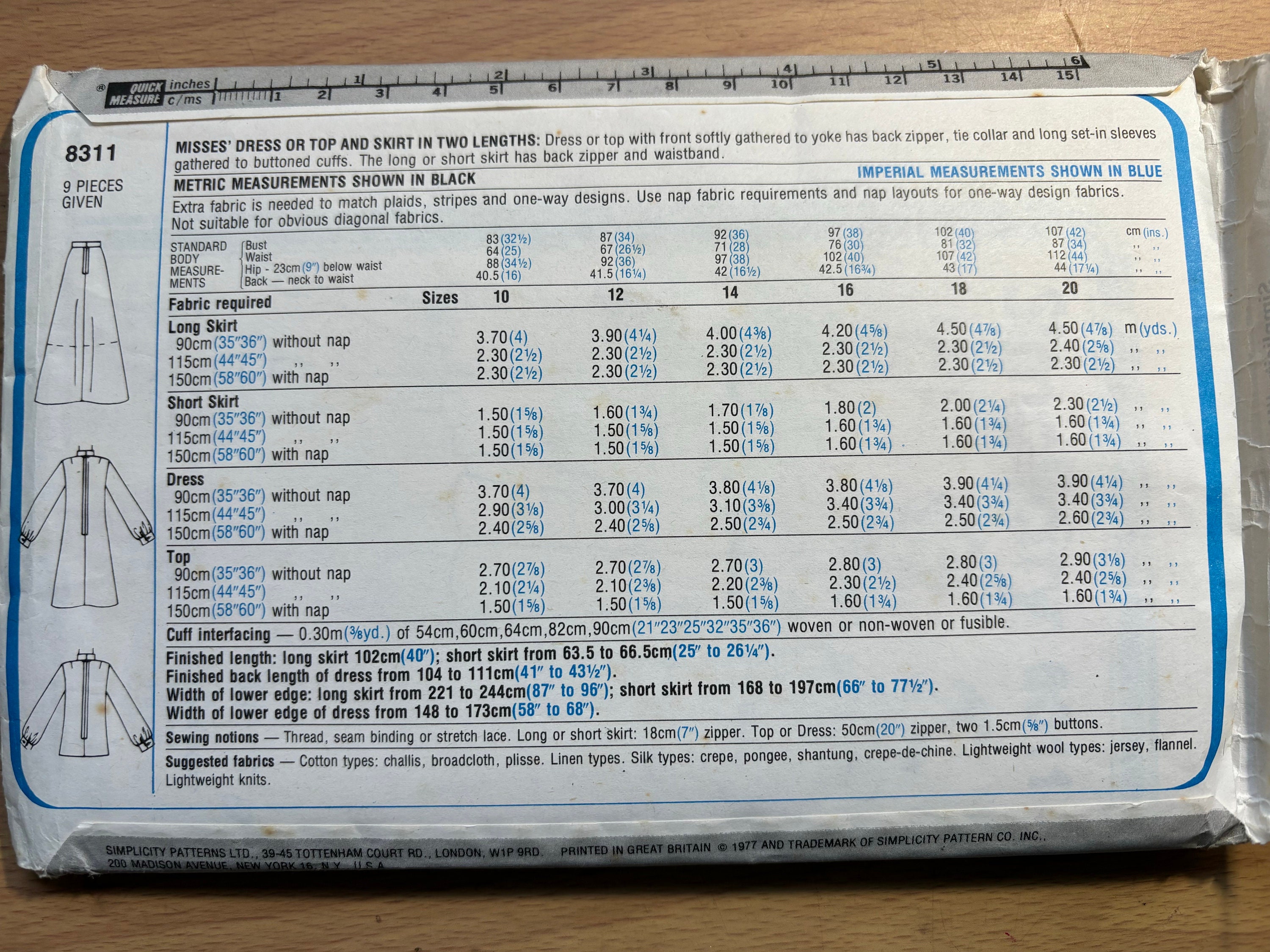 1977 Simplicity 8311 Sewing Pattern - Etsy