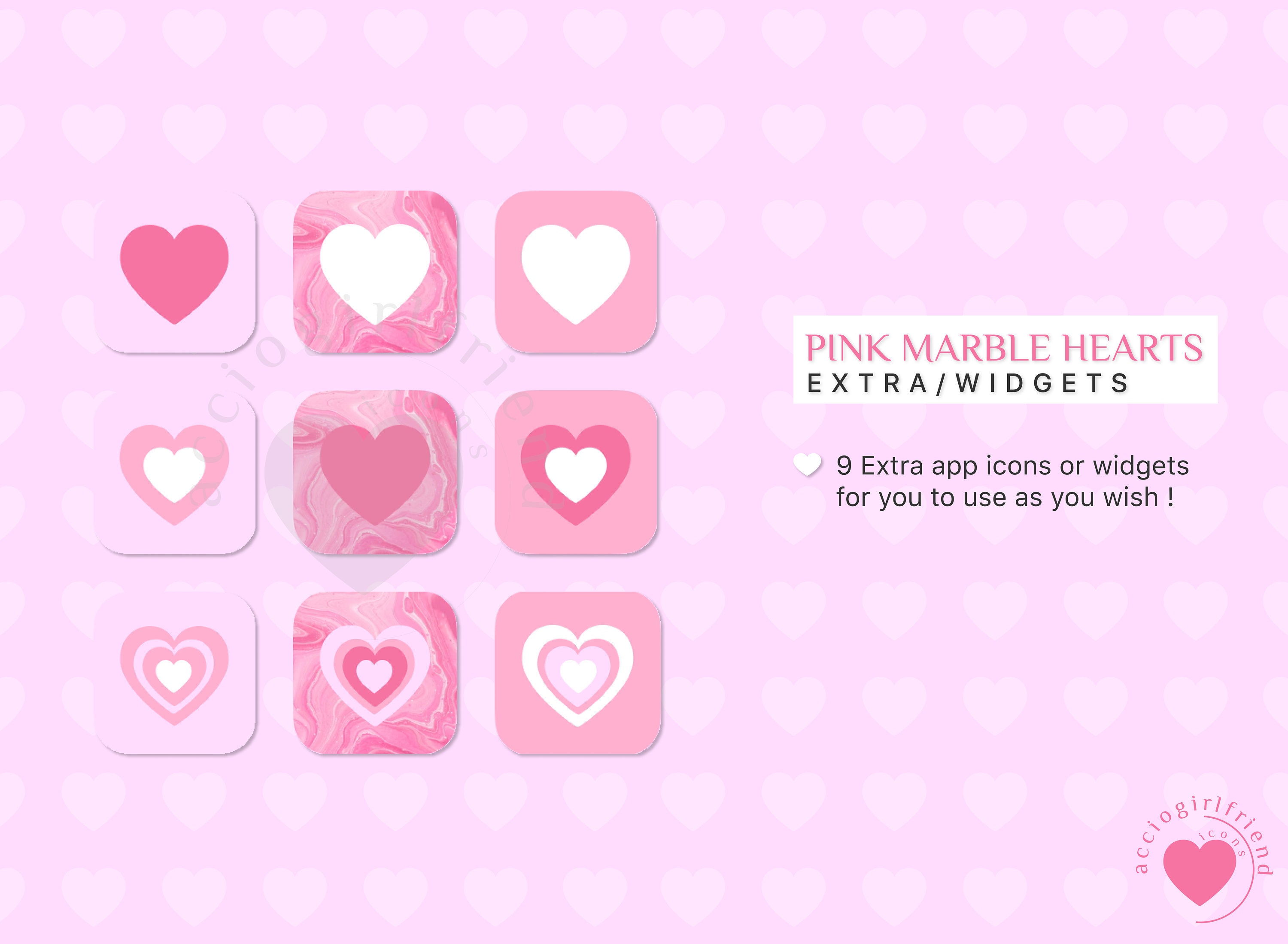 Pink Marble Hearts | App Icon Pack, iPhone IOS & Android, Cute ...