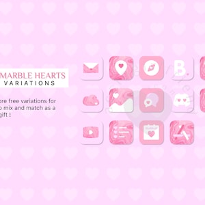 Pink Marble Hearts App Icon Pack Iphone IOS & Android Cute - Etsy