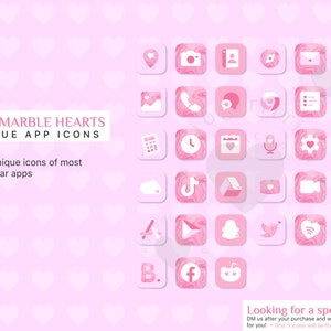 Pink Marble Hearts App Icon Pack Iphone IOS & Android Cute - Etsy
