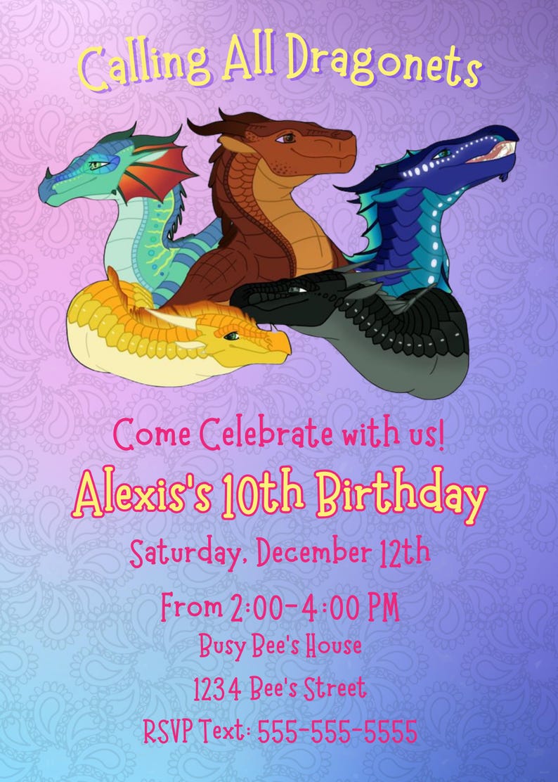 Wings of Fire Birthday Invitation: Dragon Party, Canva Template - Etsy