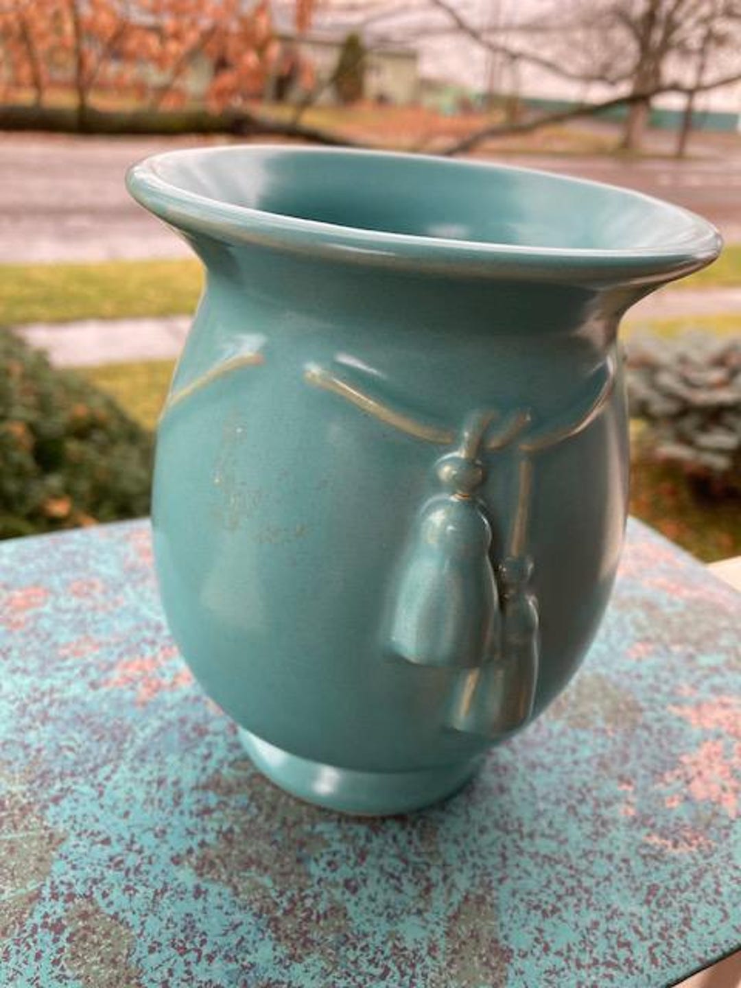 Weller Turquoise Vase W/ Tassels, Darsie Line, C. 1933-1948, Matte ...