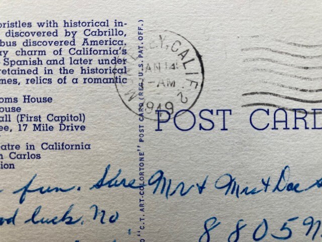 Large Letter Postcard Original MONTEREY, California--curt Teich Linen ...