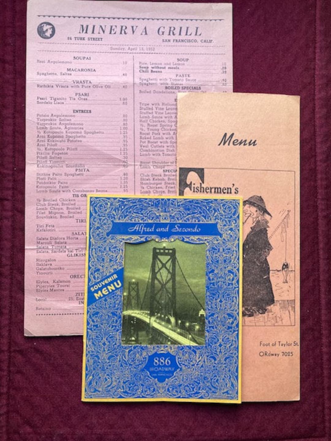 4 San Francisco Restaurant Menus C. 1940-1950: Palace Hotel, Fisherman ...