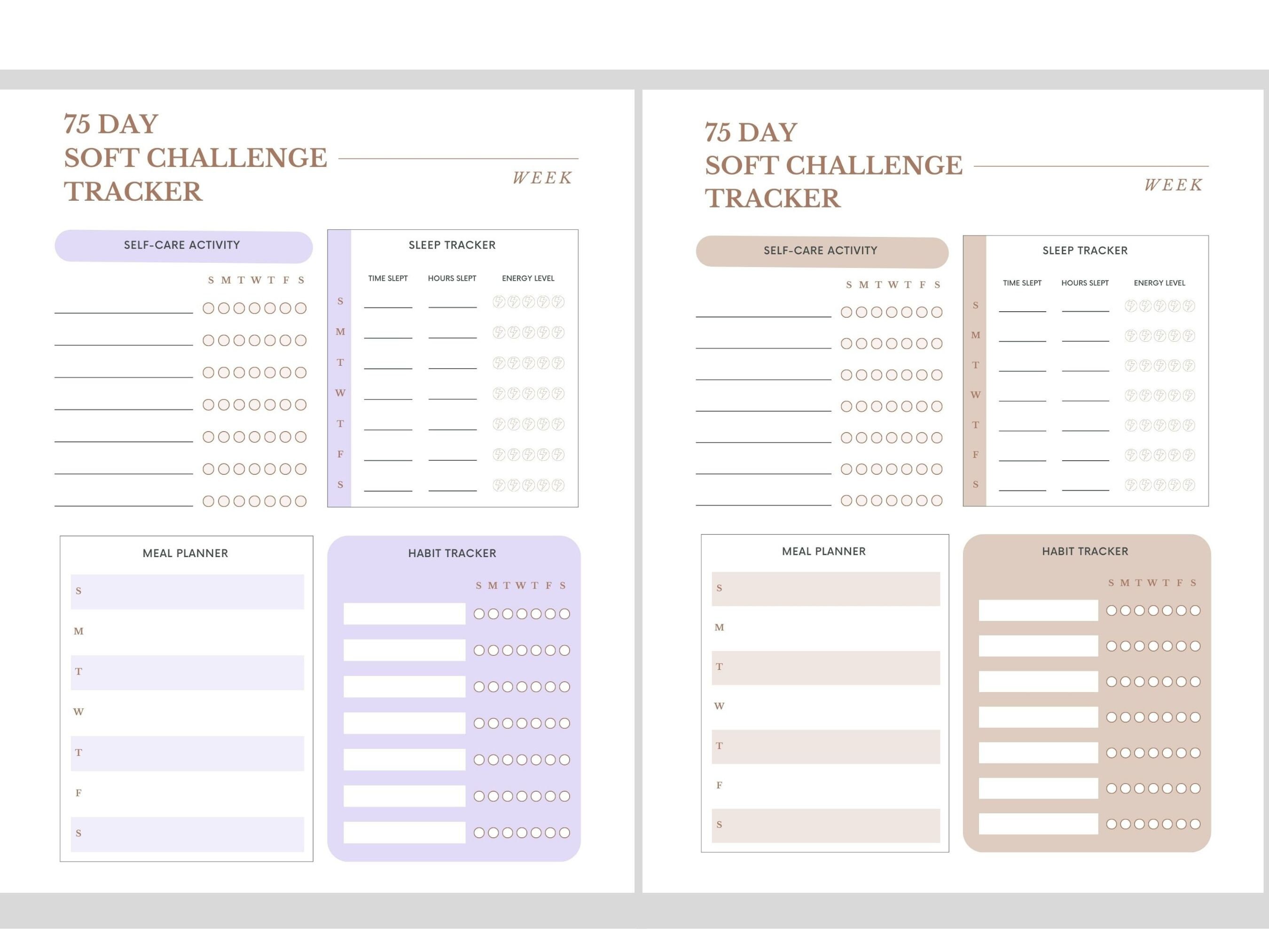 Editable 75 Soft Challenge Tracker Printable, Habit Tracker, Digital ...