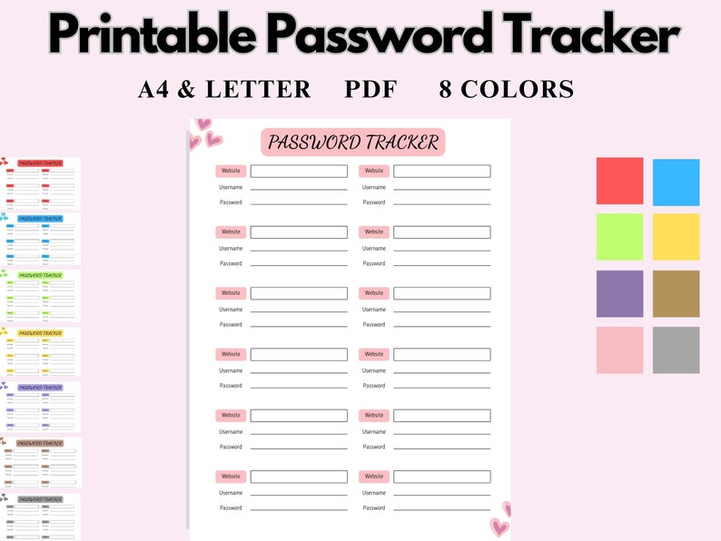 Password Tracker Printable, Editable Password Log, Password Book ...