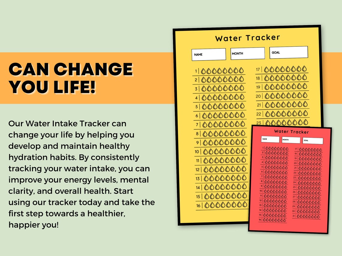 Water Intake Tracker, Printable Tracker, Monthly Water Tracker, 31 Day ...