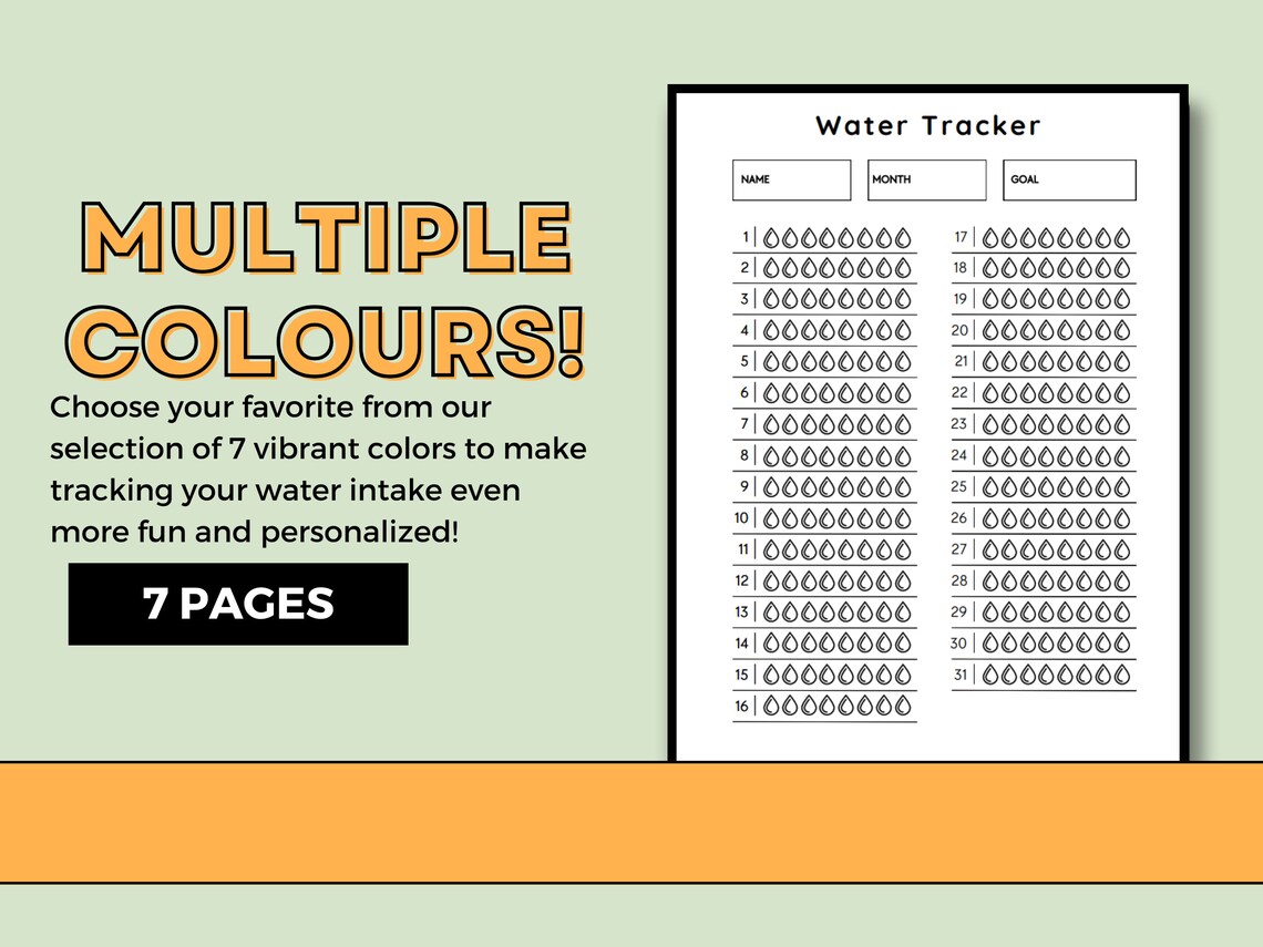 Water Intake Tracker, Printable Tracker, Monthly Water Tracker, 31 Day ...