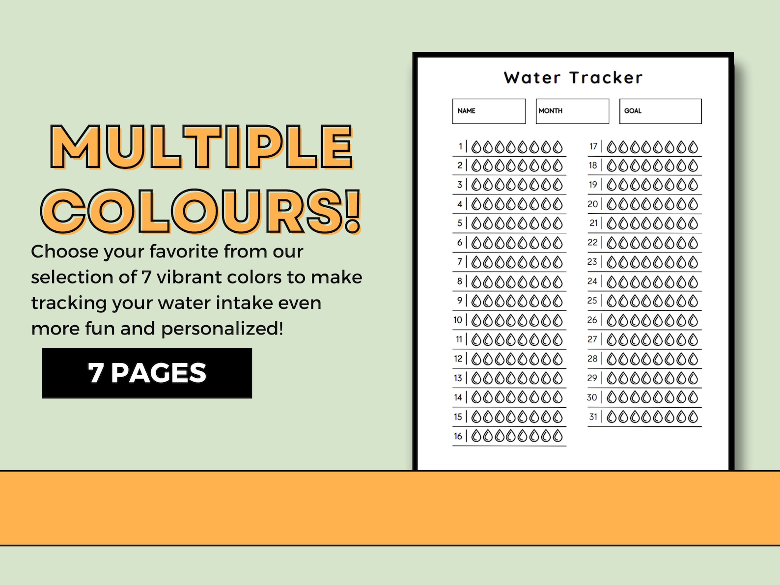 Water Intake Tracker, Printable Tracker, Monthly Water Tracker, 31 Day ...