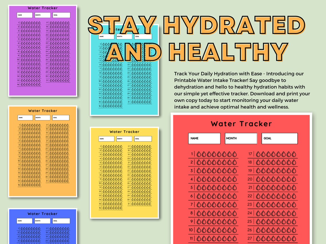 Water Intake Tracker, Printable Tracker, Monthly Water Tracker, 31 Day ...