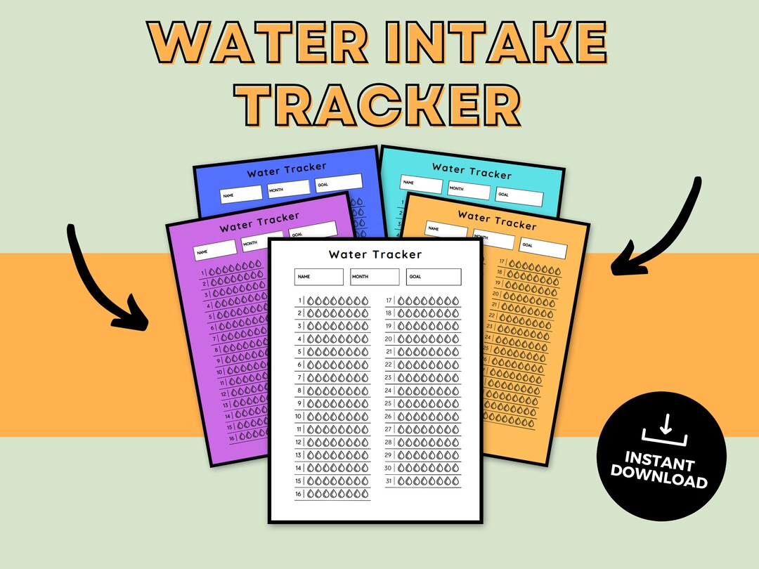Water Intake Tracker, Printable Tracker, Monthly Water Tracker, 31 Day ...