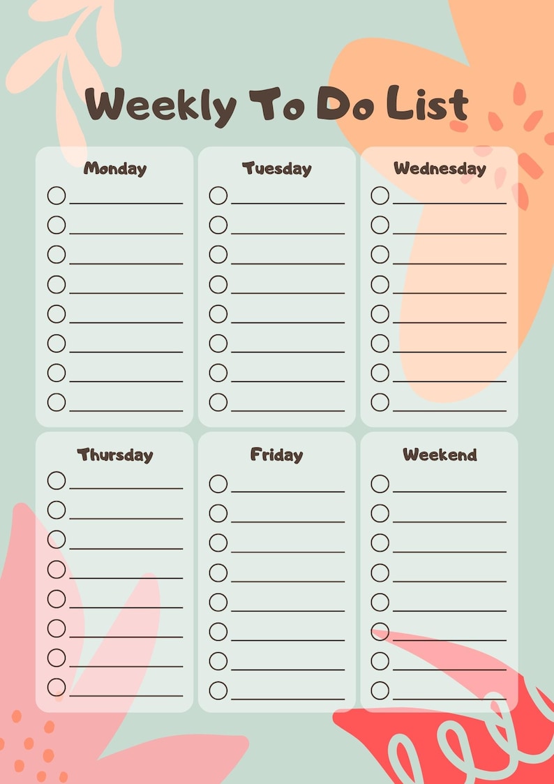 Cute Flower Pattern Weekly To-do List Digital Download - Etsy