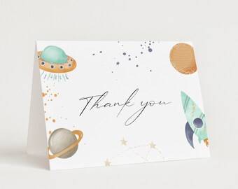 Outspace, Moon, Astronaut Thank You Card With Balnk Backside for ...