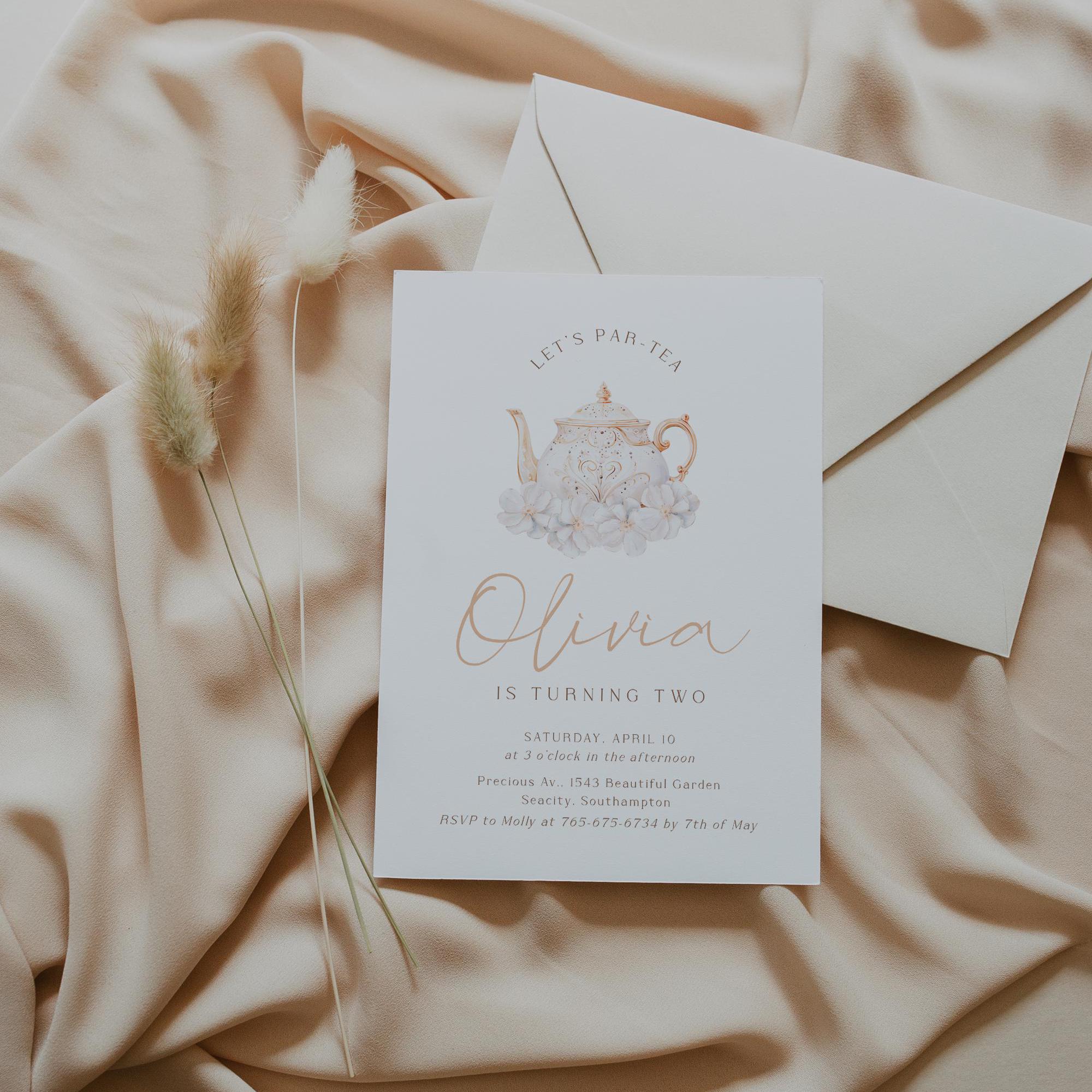 Editable Tea Party Birthday Invitation Template, Minimalist Par-tea ...