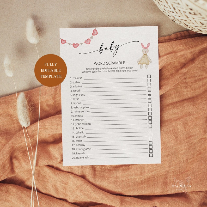 Word Scramble Girl Baby Shower Game With Answer Key Word Scramble ...