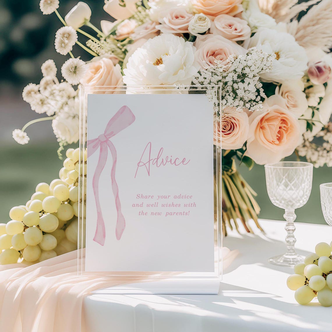 Pink Bow Baby Shower Advice Sign & Card Template (digital Download) - Etsy