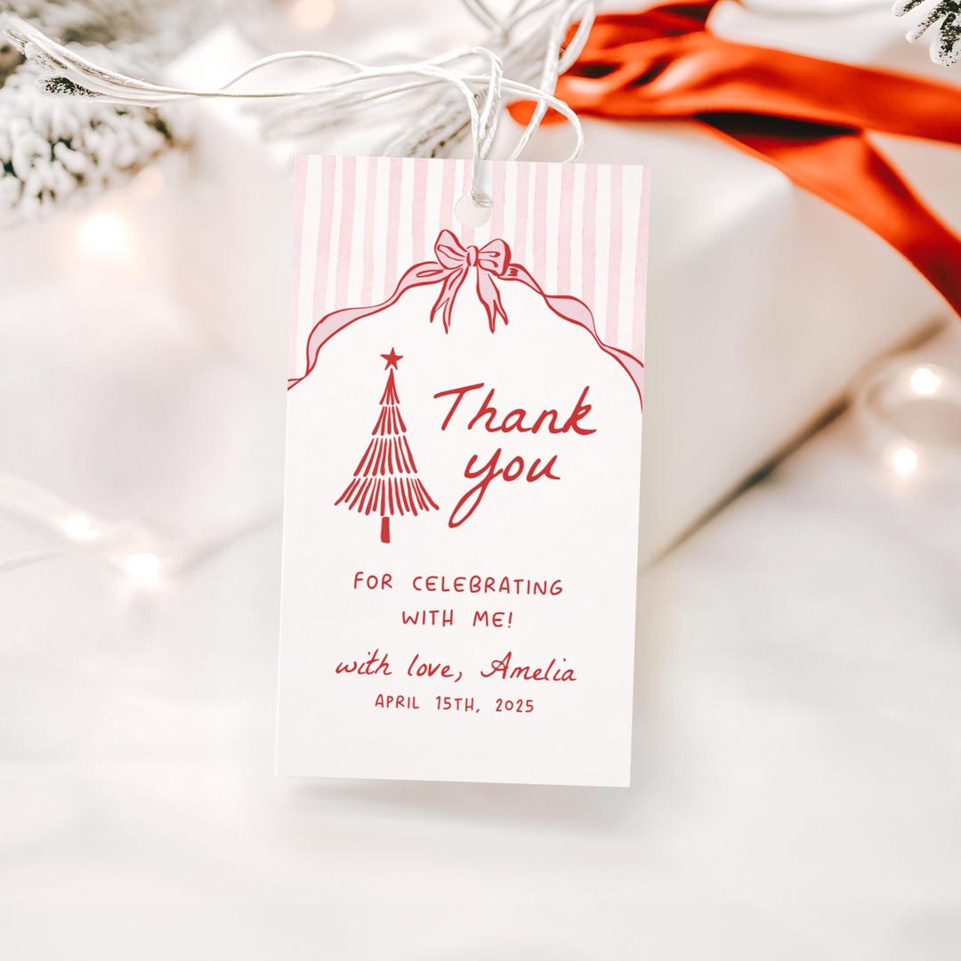 Christmas Thank You Tag Template, Holiday Winter Favor Gift Tag ...