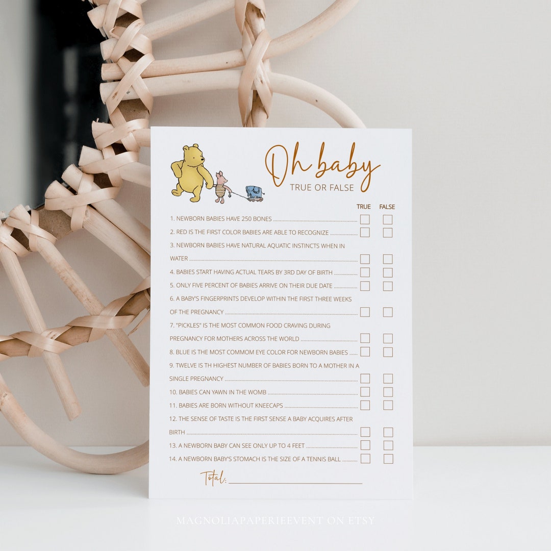 Winnie the Pooh Baby Shower Game: True or False Quiz (digital Download ...