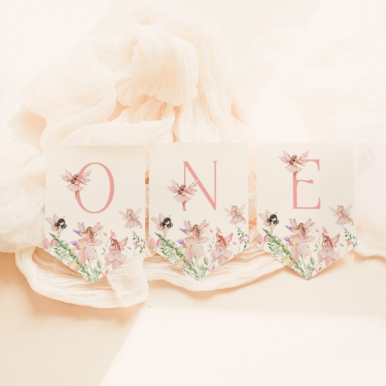 Fairy First Birthday Banner: Editable Garden Party Decor (digital ...