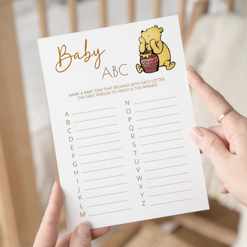 Winnie the Pooh Guessing Baby ABC Games for Baby Shower Fun Baby Shower ...
