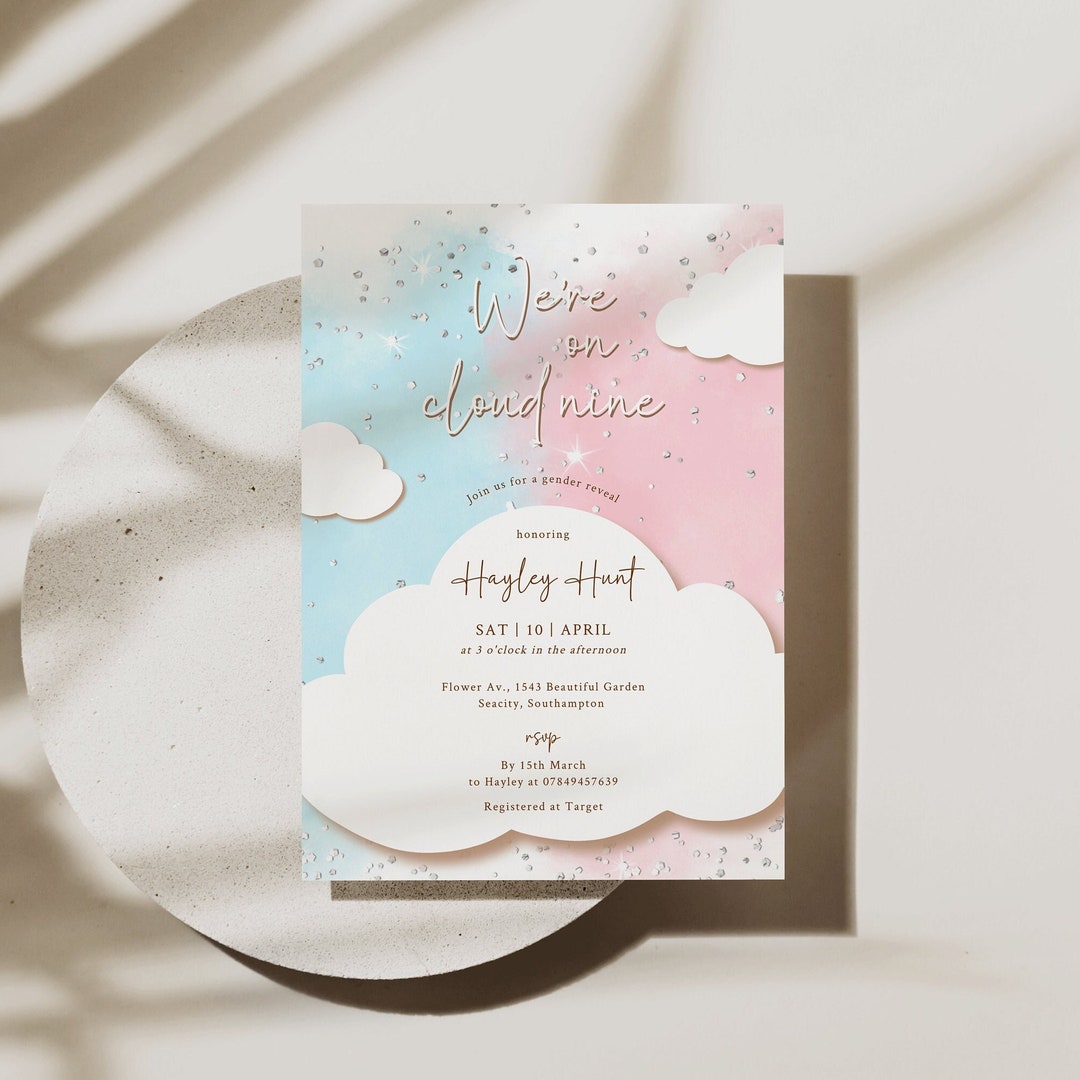 Gender Reveal Cloud-nine Invitation Template, Elegant Invitation on ...