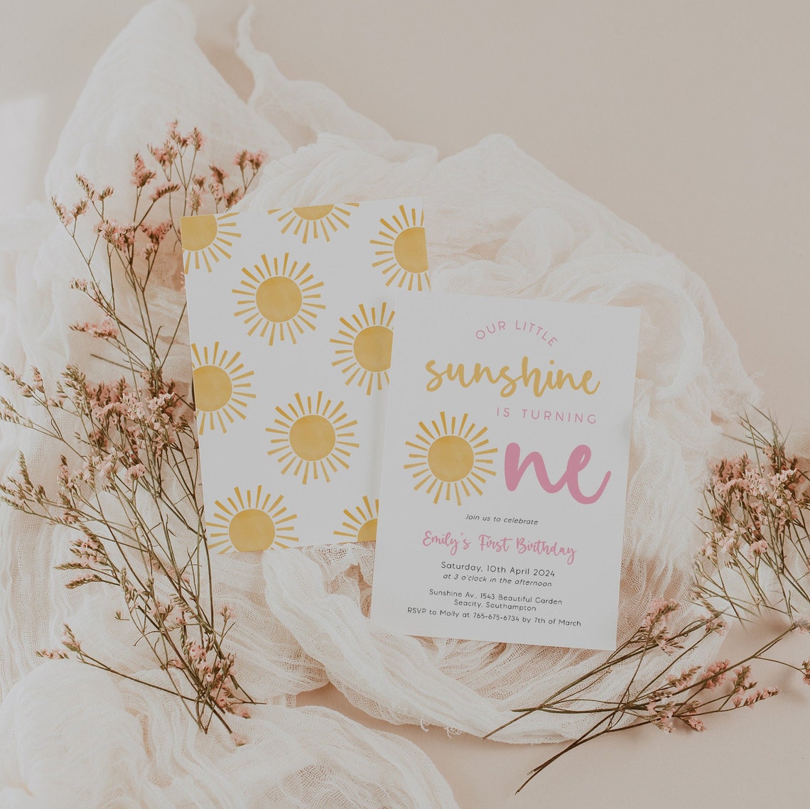 Sunshine First Birthday Invitation Template, A Little Sunshine is ...