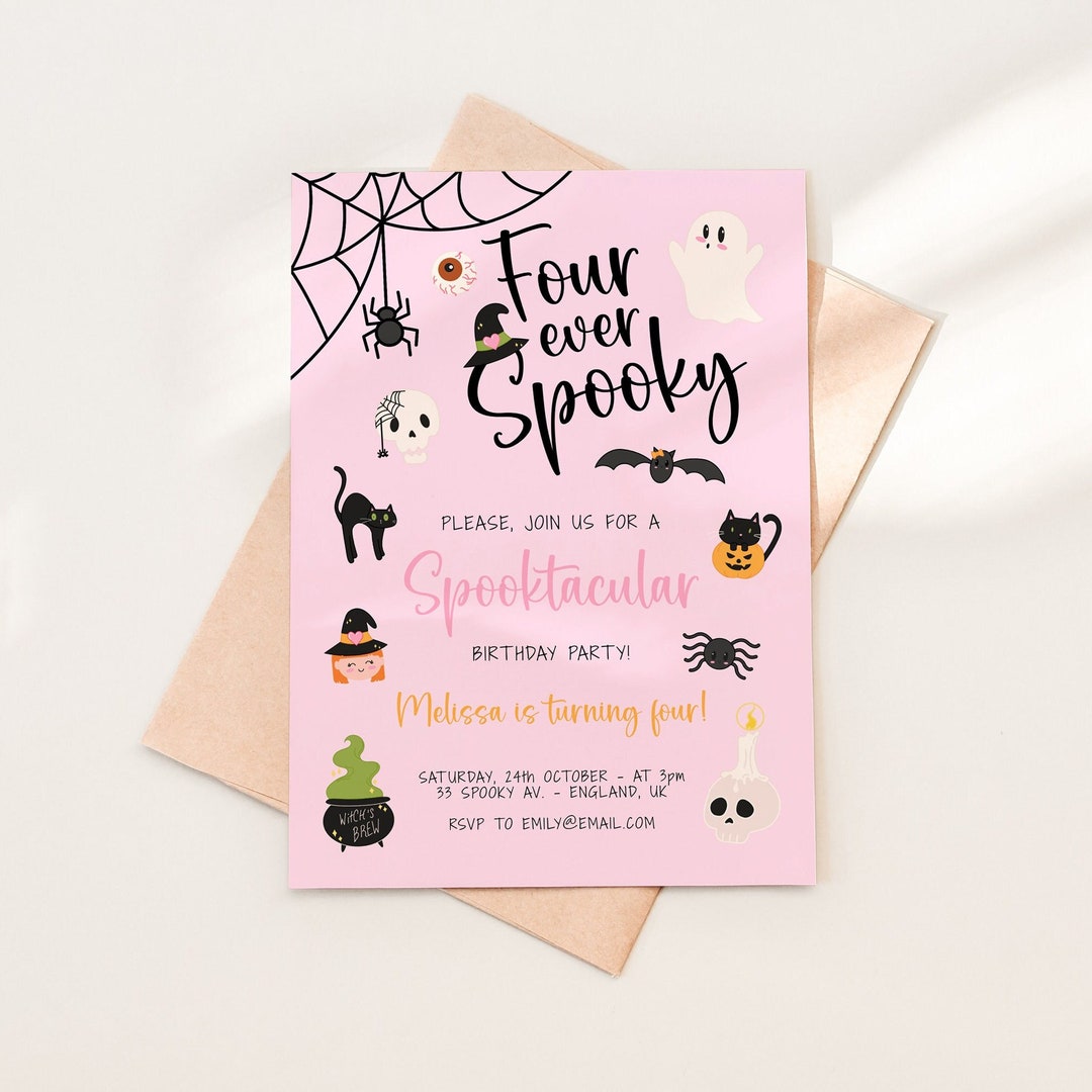 Editable Four Ever Spooky Birthday Invitation Spooky - Etsy
