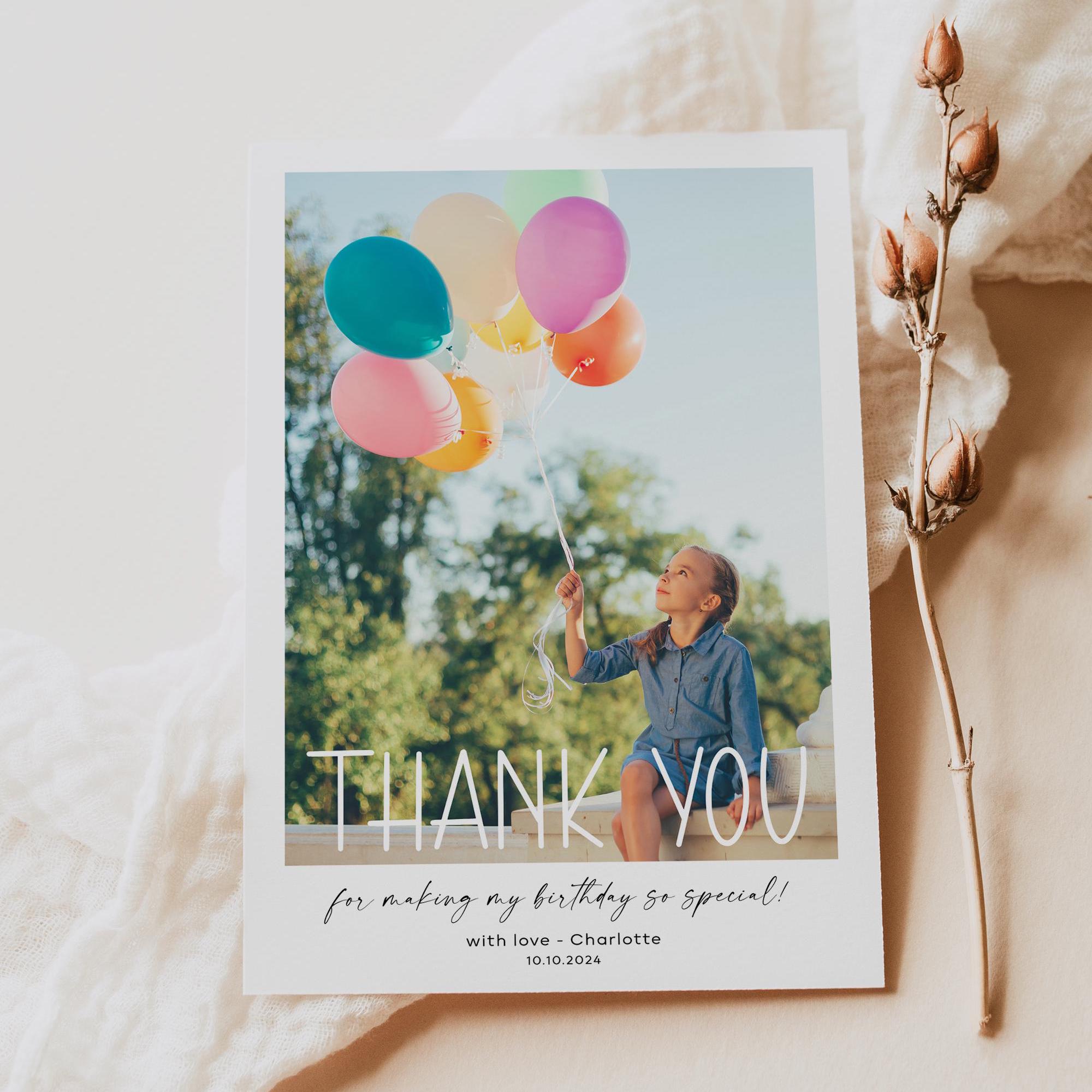 Editable Photo Birthday Thank You Card Template (digital Download) - Etsy