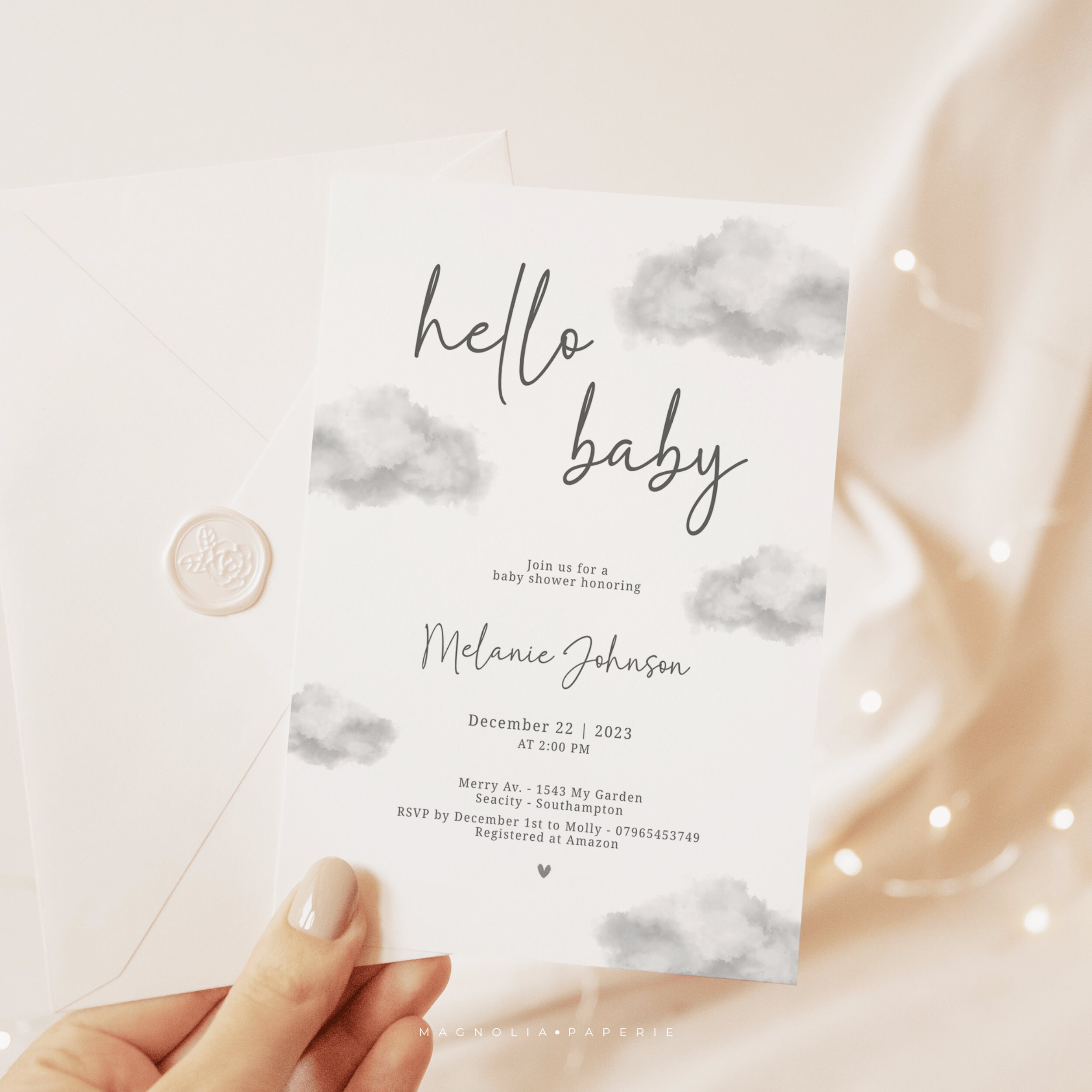 Cloud 9 Baby Shower Invitation Set Realistic Cloud Nine Baby Shower ...