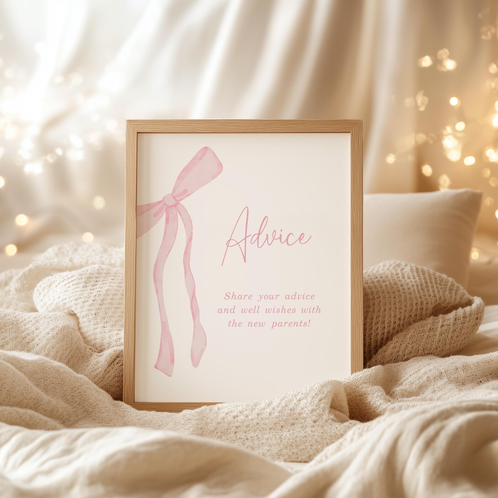 Pink Bow Baby Shower Advice Sign & Card Template (digital Download) - Etsy