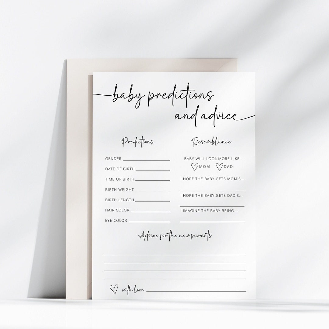 Minimalist Baby Shower Predictions Card Baby Predictions and - Etsy
