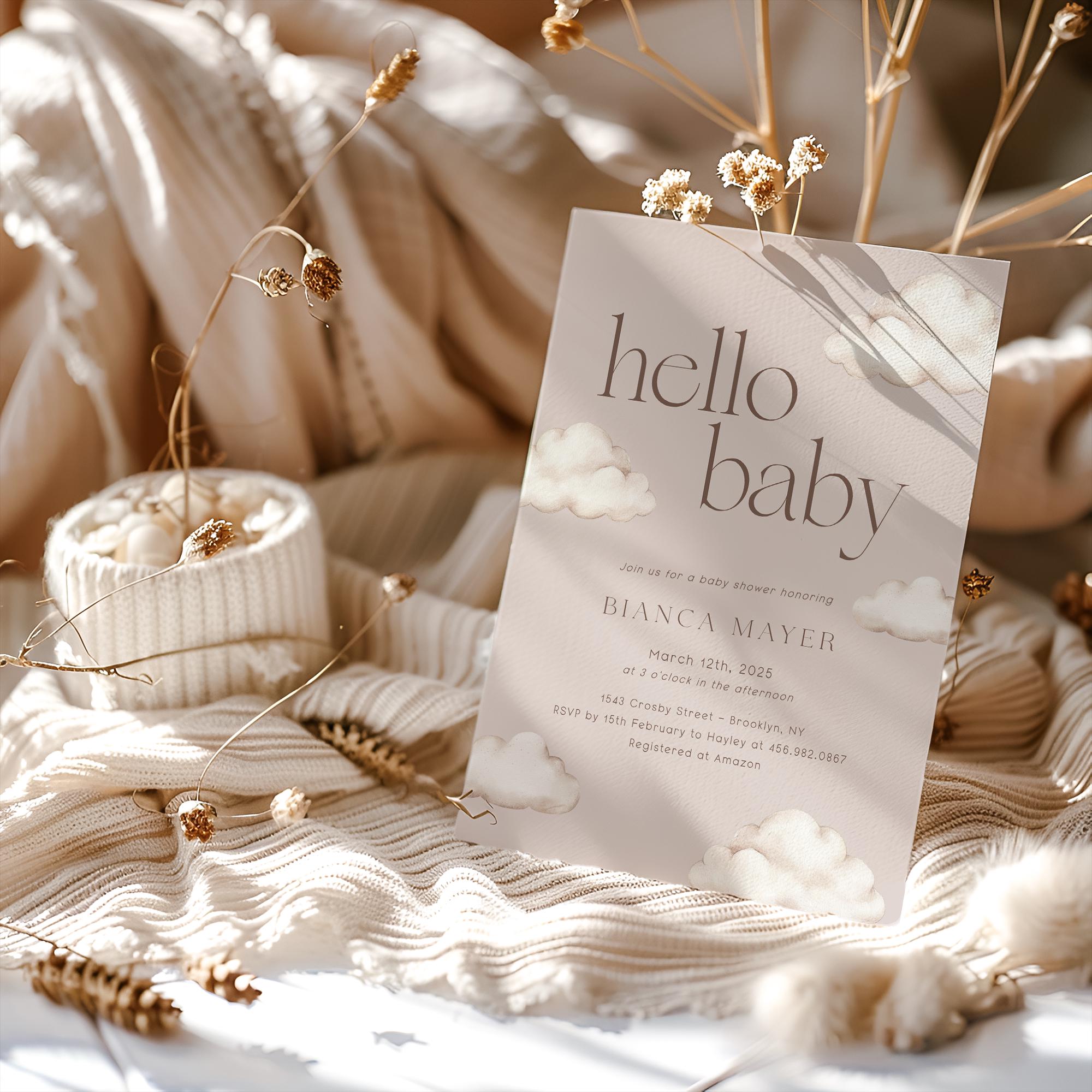 Cloud Baby Shower Invitation Template: Editable Neutral Invite (5x7 ...